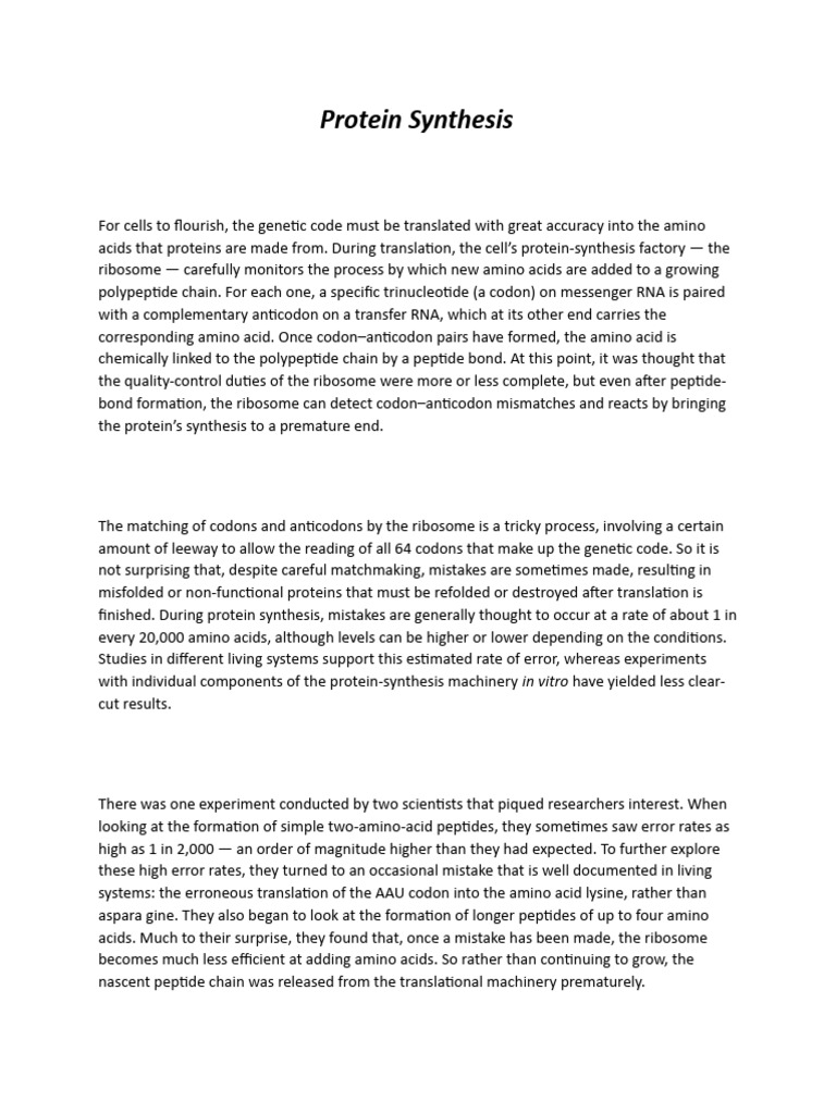 Protein Synthesis | PDF | Translation (Biology) | Ribosome