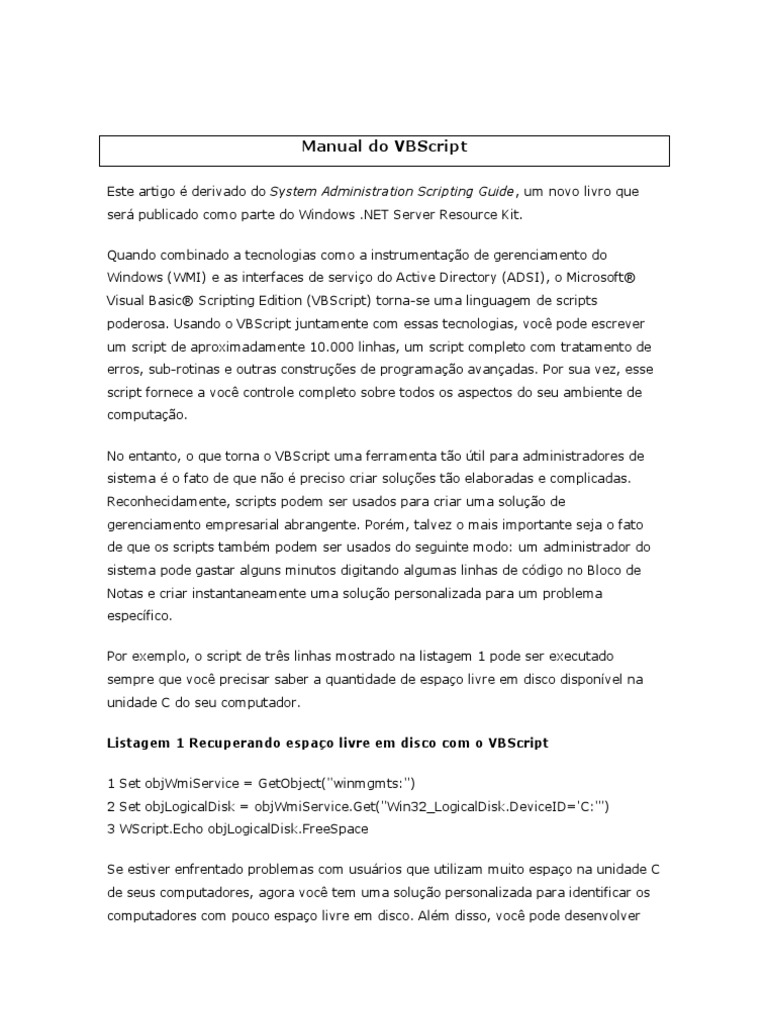 Apostila Script VBS | PDF | Linguagem de script | Drive de disco rígido