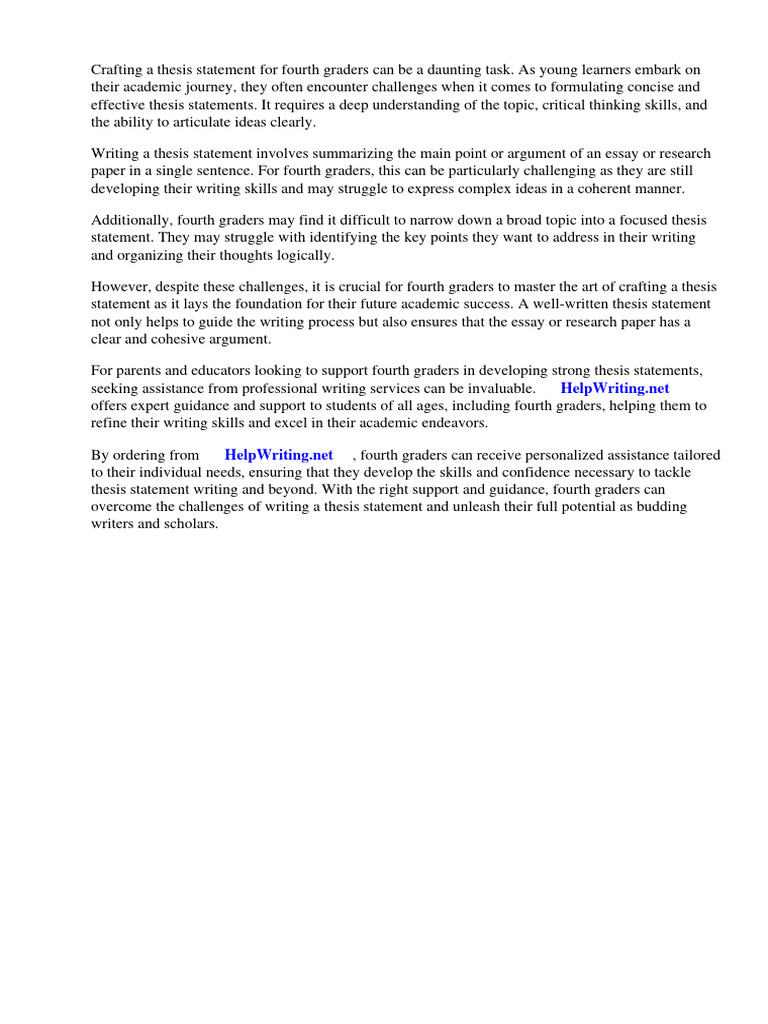 Thesis Statement For 4th Graders | PDF | Essays | Thesis