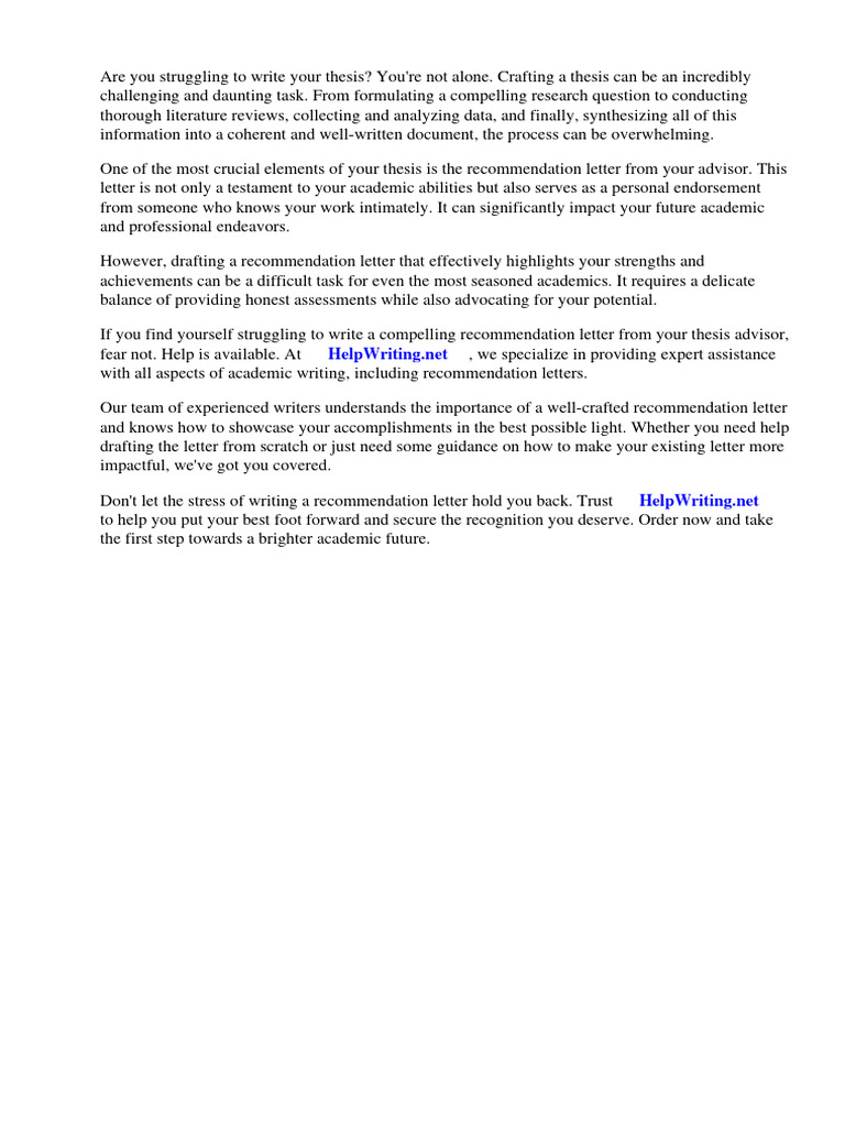 Recommendation Letter From Thesis Advisor | PDF