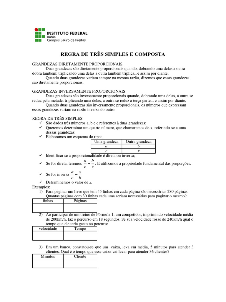 Regra de 3 Simples e Composta | PDF | Tempo