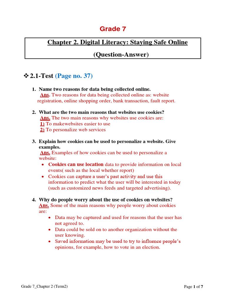 Grade 7 - Chapter2-Digital Literacy - Term2 | PDF | Malware | Http Cookie