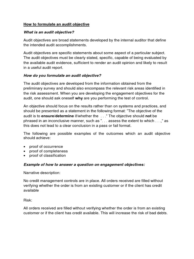 How To Formulate An Audit Objective | PDF