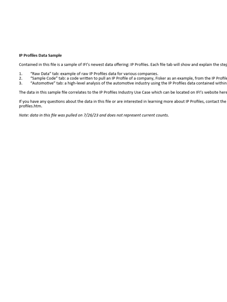 IFI IP Profiles Sample Data | PDF | Vehicle Industry | Electric Vehicle ...
