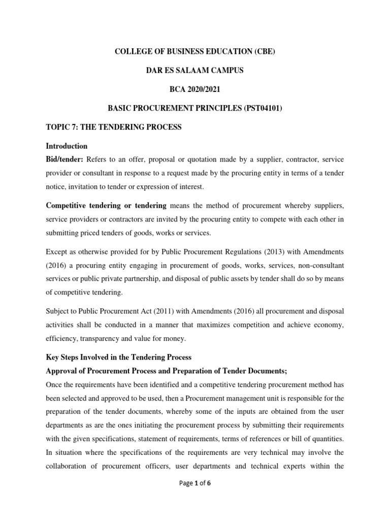 Topic 7 Tendering Procedure (Procurement Method) | PDF