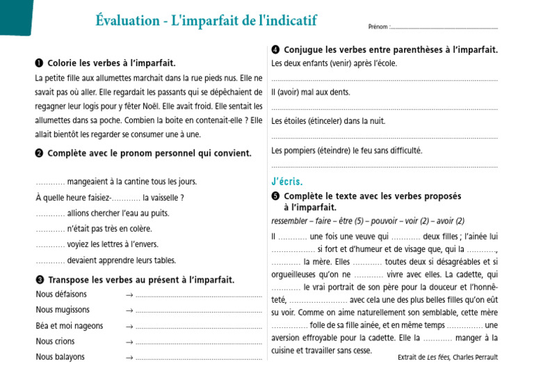 Evaluation Imparfait cm2 | PDF