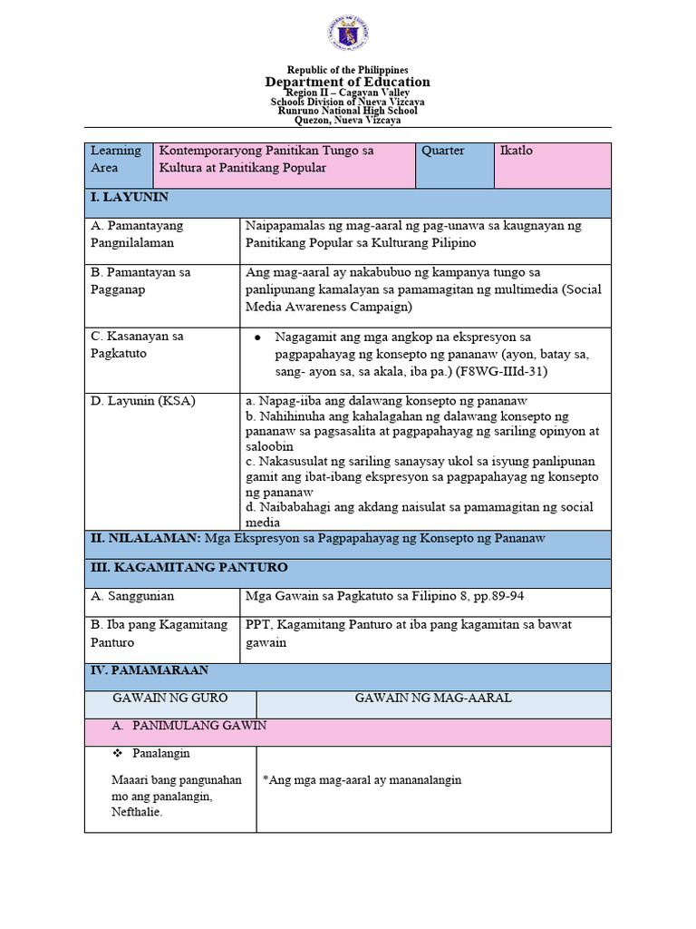 DLP - Konsepto NG Pananaw | PDF