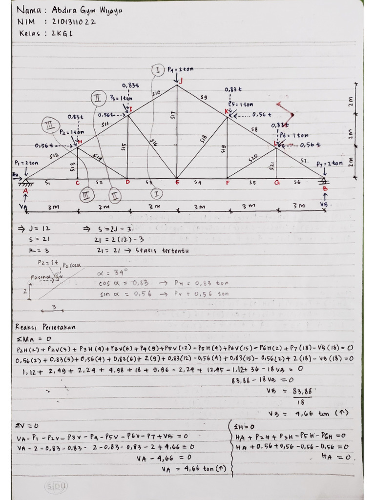 Contoh Soal Mekanika Teknik (Rangka Batang Metode Ritter) | PDF