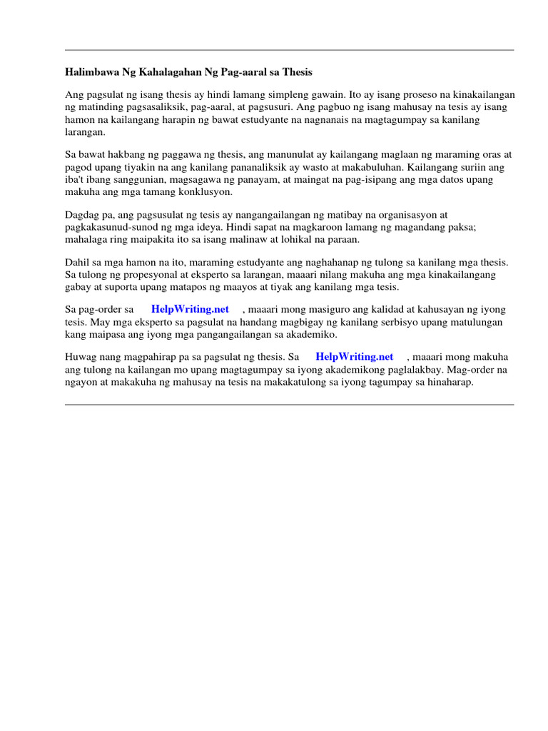 Halimbawa Ng Kahalagahan Ng Pag Aaral Sa Thesis | PDF