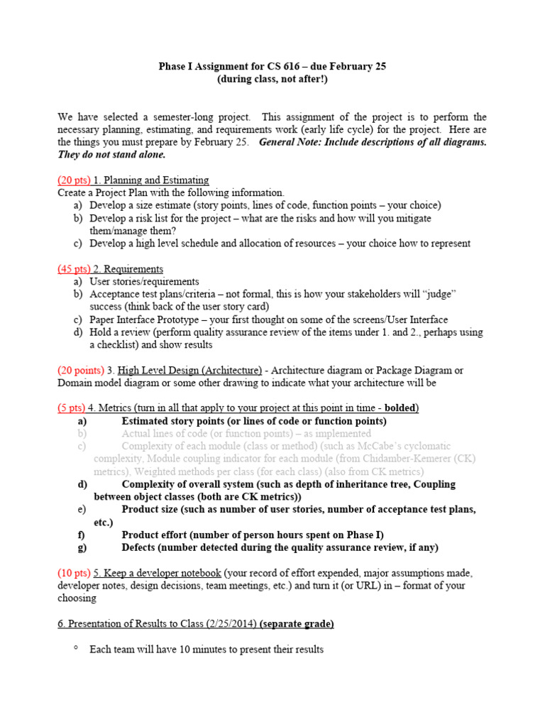 Phase I Assignment - For - CS - 616 SPR 2015 W Rubric | PDF