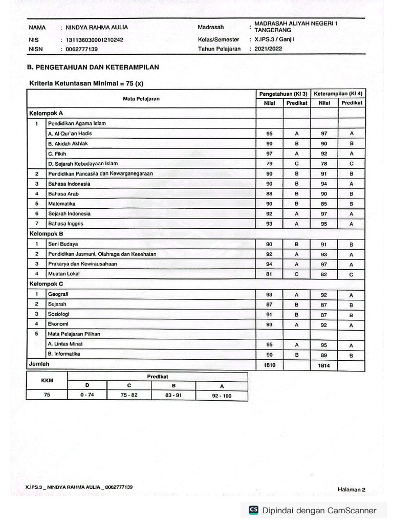Contoh Nilai 1 | PDF