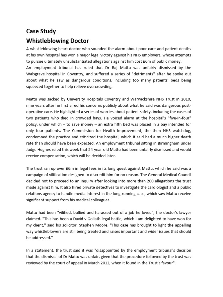 Case Study - Whistle Blowing Doctor | PDF | Whistleblower