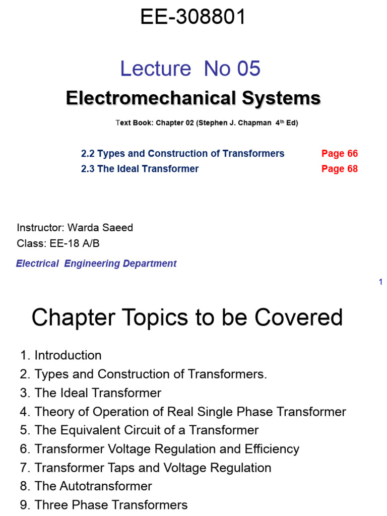 Lecture 05 Transformers | PDF | Transformer | Electrical Impedance