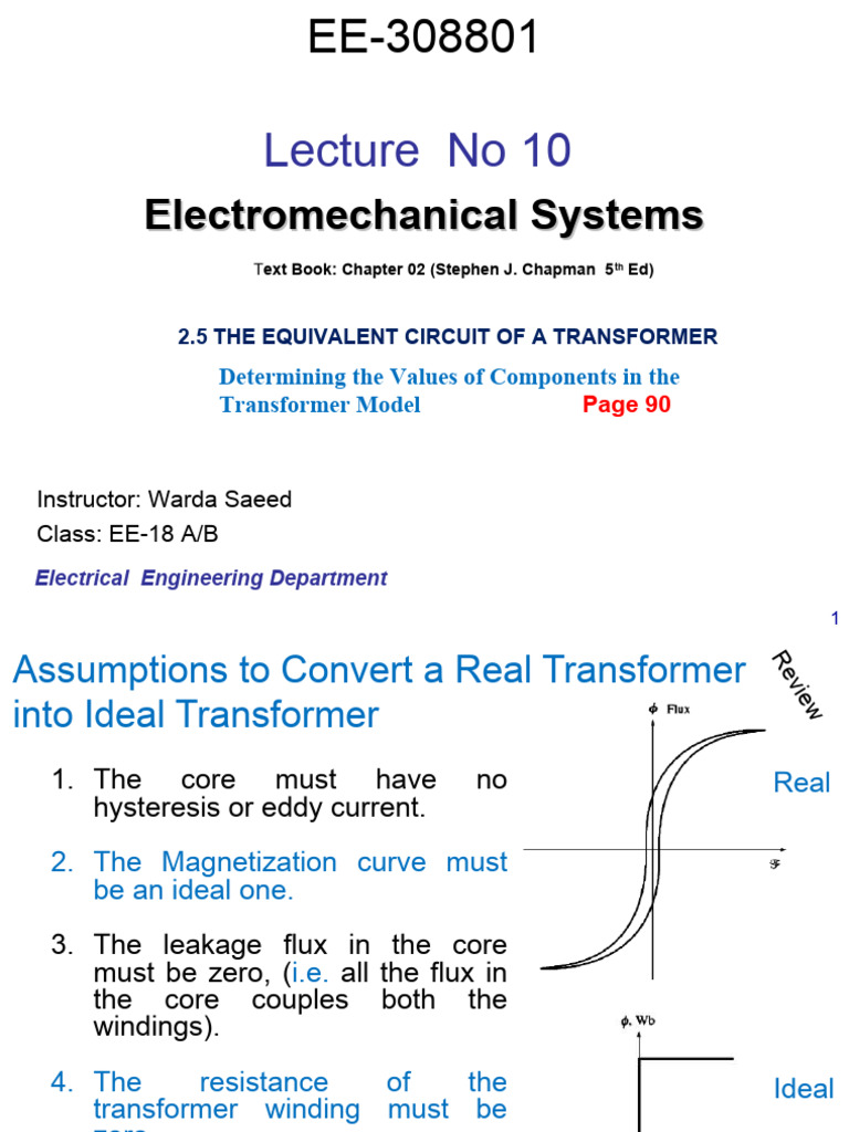 Lecture 10 Transformer OC and SC Test | PDF | Transformer | Inductance