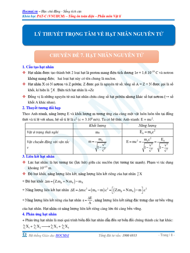 Bai 9. Ly Thuyet Trong Tam Ve Hat Nhan Nguyen Tu | PDF
