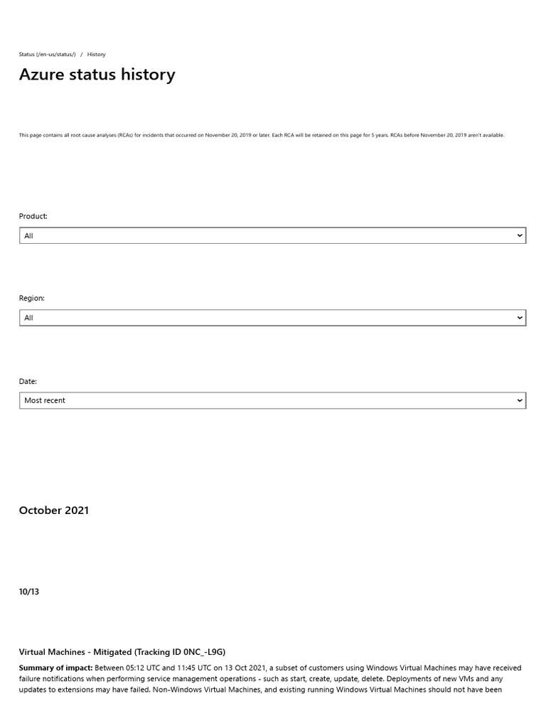 Azure status history _ Microsoft Azure | PDF | Microsoft Azure ...