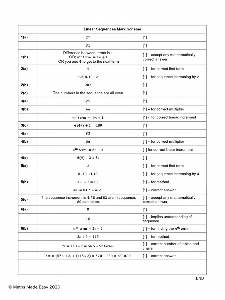 Linear Sequences Answers MME | PDF