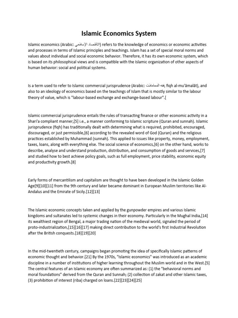 Islamic Economics System | PDF | Economies | Economics