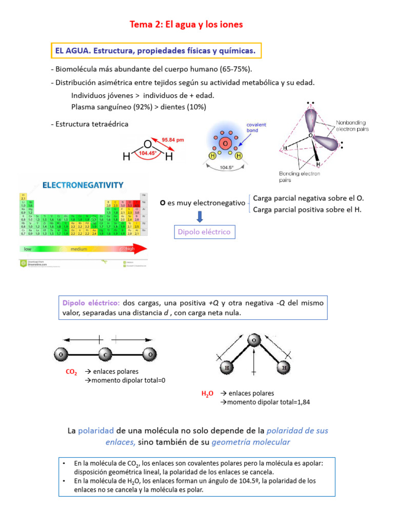 Tema2 Agua 2023 2024 | PDF | Propiedades del agua | Polaridad química