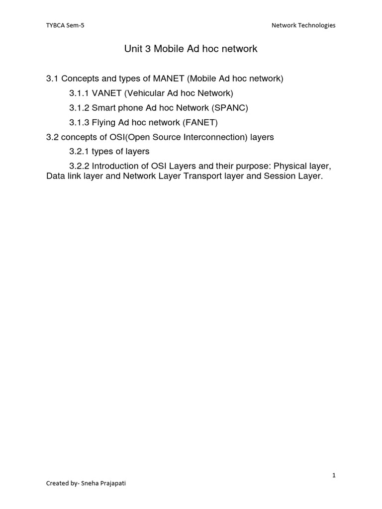 NT Unit 3 | PDF | Wireless Ad Hoc Network | Osi Model
