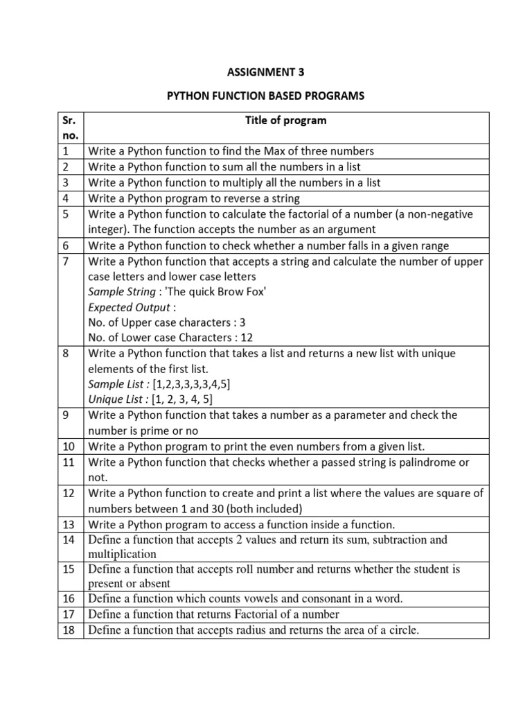 PYTHON ASSIGNMENT 3 and 4 | PDF | Computer File | Function (Mathematics) PYTHON ASSIGNMENT 3 and 4 | PDF | Computer File | Function (Mathematics)