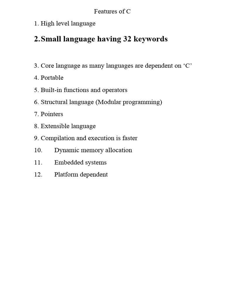 Features and Structures of C | PDF | Computers