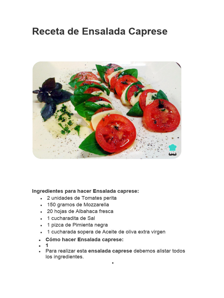 Receta de Ensalada Caprese | PDF | ensalada | Queso Mozzarella