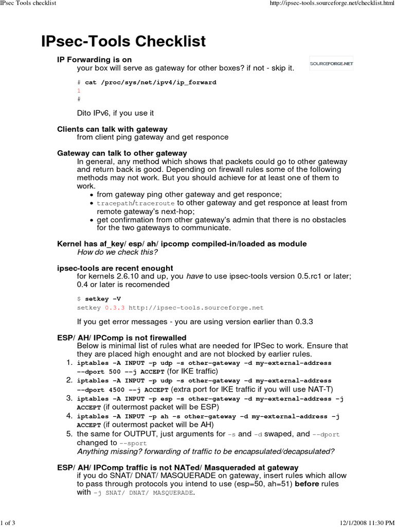 IPsec Tools Checklist | PDF | Computing | Internet