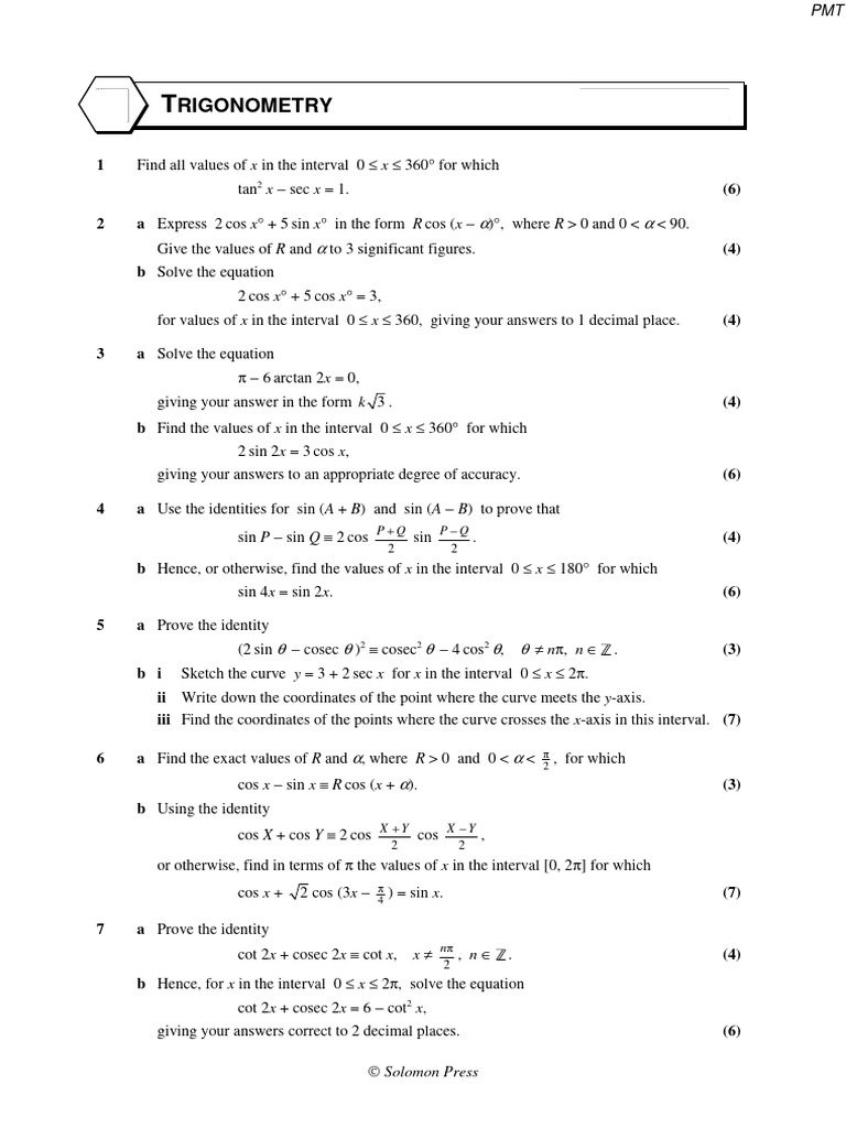 Advanced Trigonometry Problems | PDF | Mathematical Analysis | Geometric Measurement