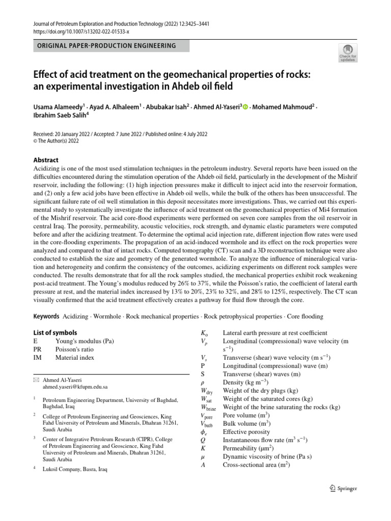 Acid Treatment Impact on Rock Properties | PDF | Porosity | Petroleum ...