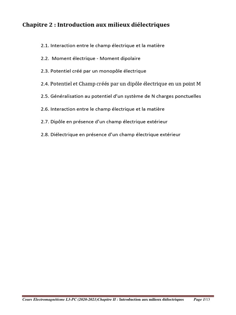 Moment Électrique et Diélectriques | PDF | Diélectrique | Champ électrique