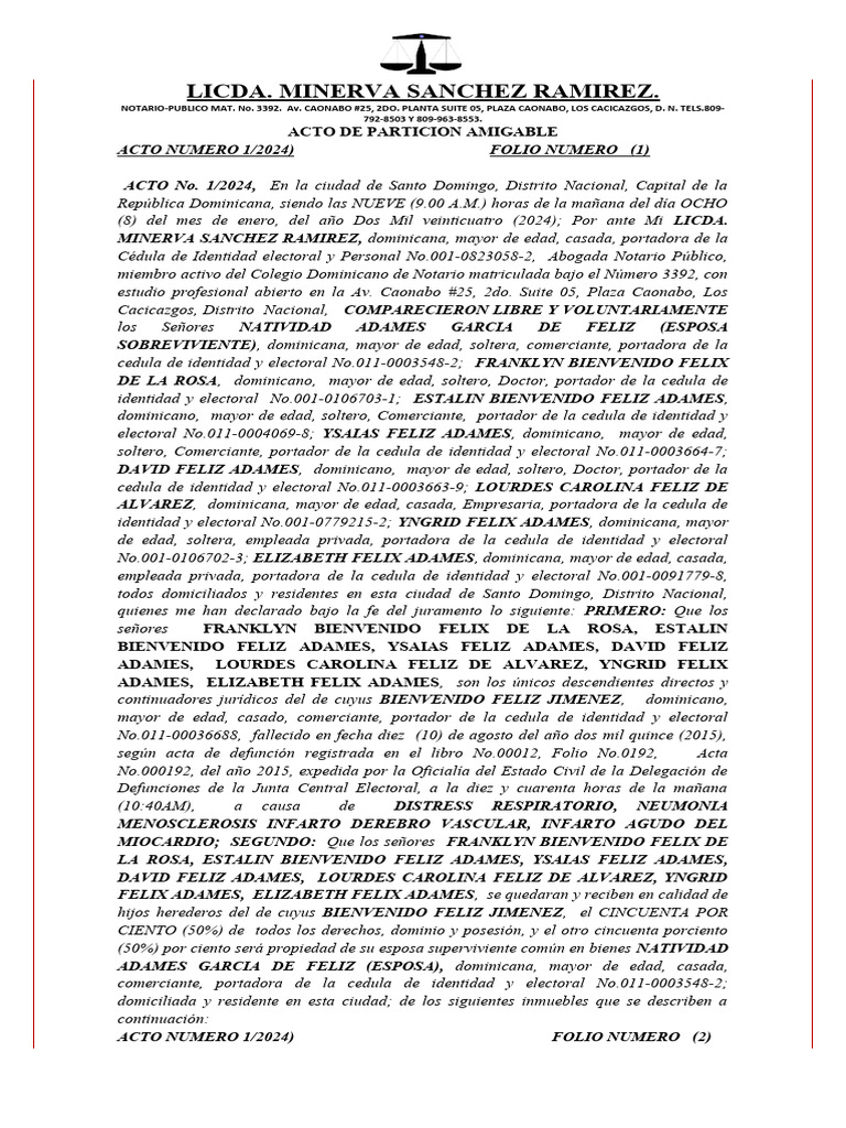 1-Acto de Particion Amigable Flia Feliz | PDF | Gobierno | Ley común