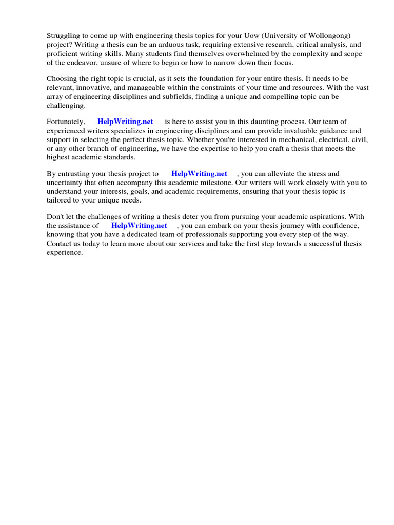 Uow Engineering Thesis Topics | PDF