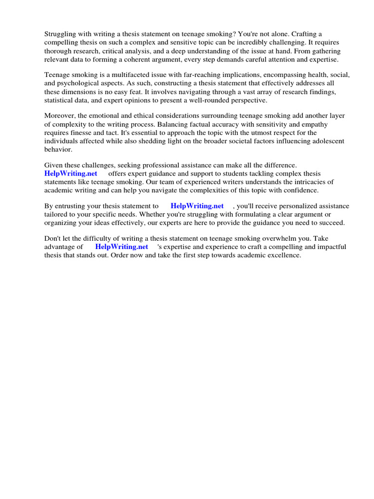Thesis Statement Teenage Smoking | PDF | Tobacco Smoking | Addiction