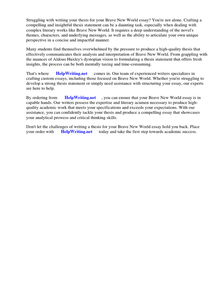 Thesis For Brave New World Essay | PDF | Philosophy | Young Adult