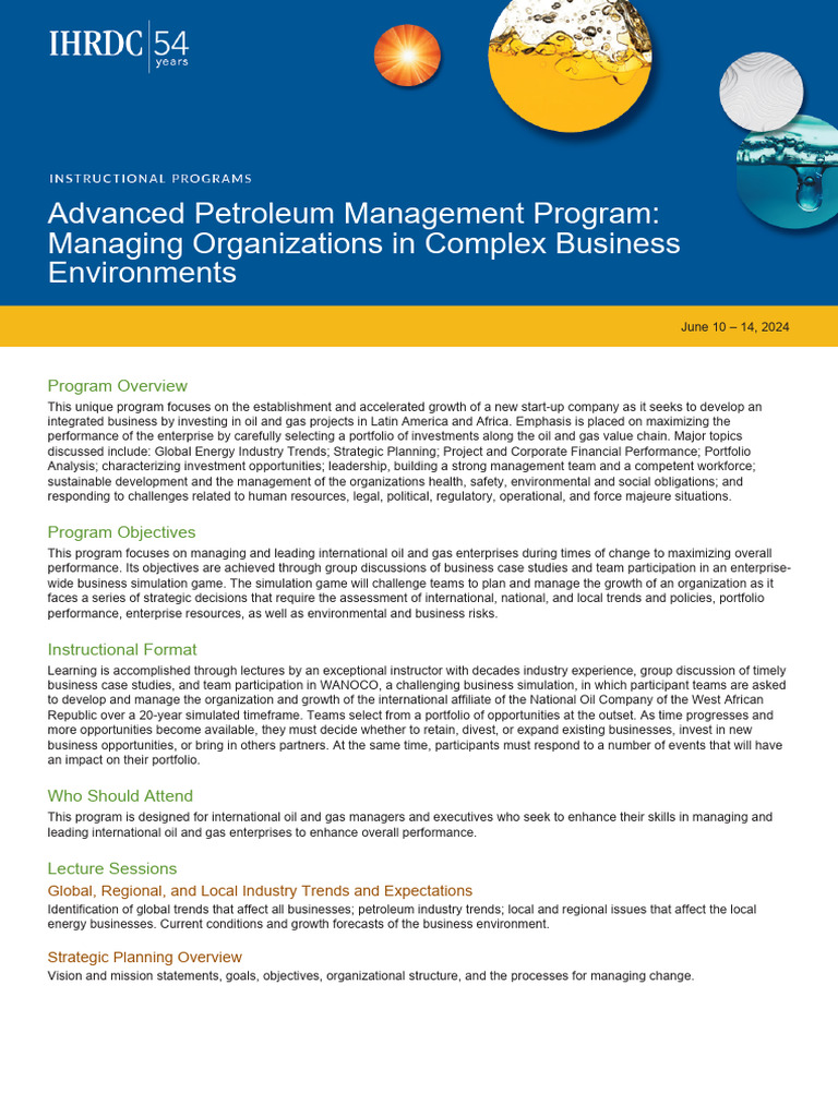Advanced Petroleum Management Program: Managing Organizations in ...