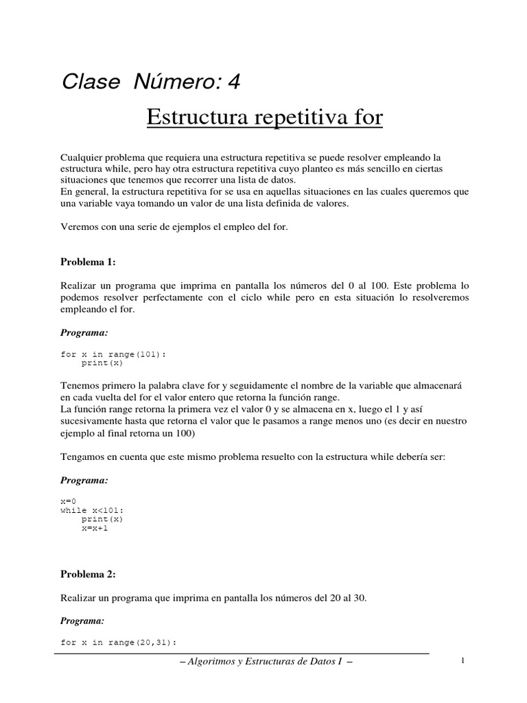 Estructura Repetitiva For en Programación | PDF | Métodos y materiales de enseñanza