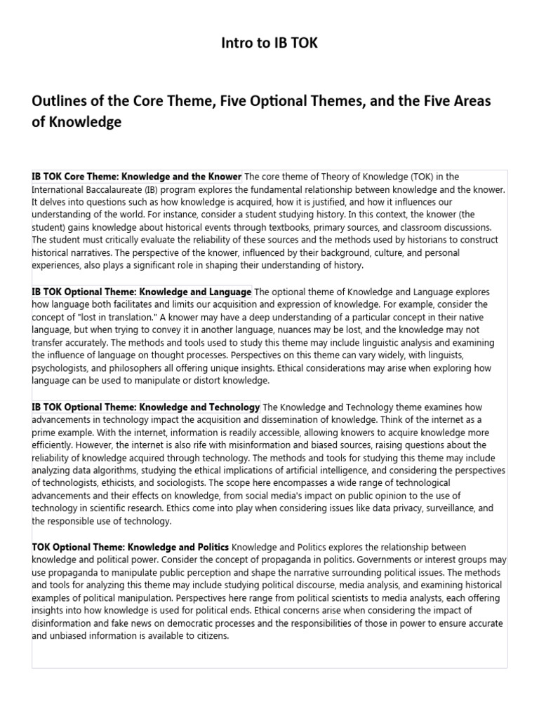 Intro To IB TOK | PDF | Knowledge | Science