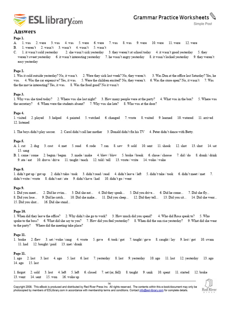 Simple Past - Answers | PDF