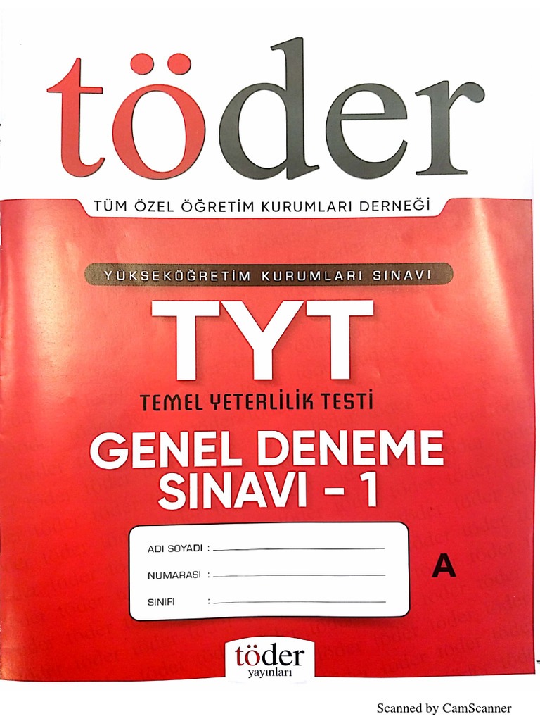 Tyt Toder Deneme Sinavi 1 | PDF