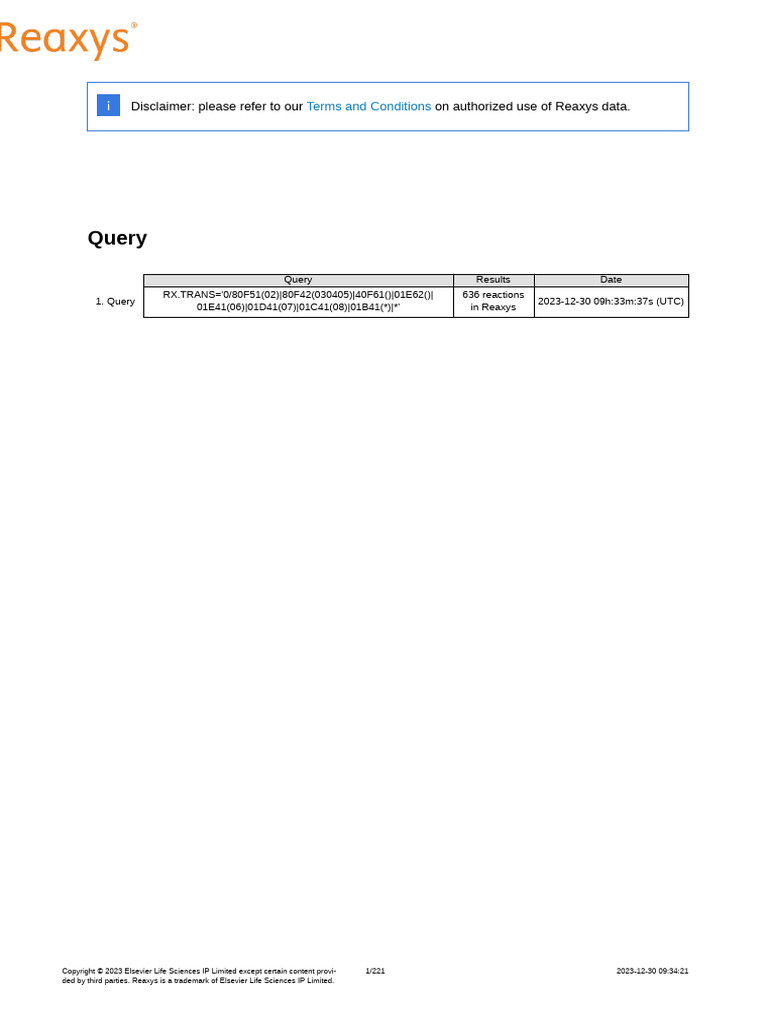 Query: Disclaimer: Please Refer To Our On Authorized Use of Reaxys Data ...