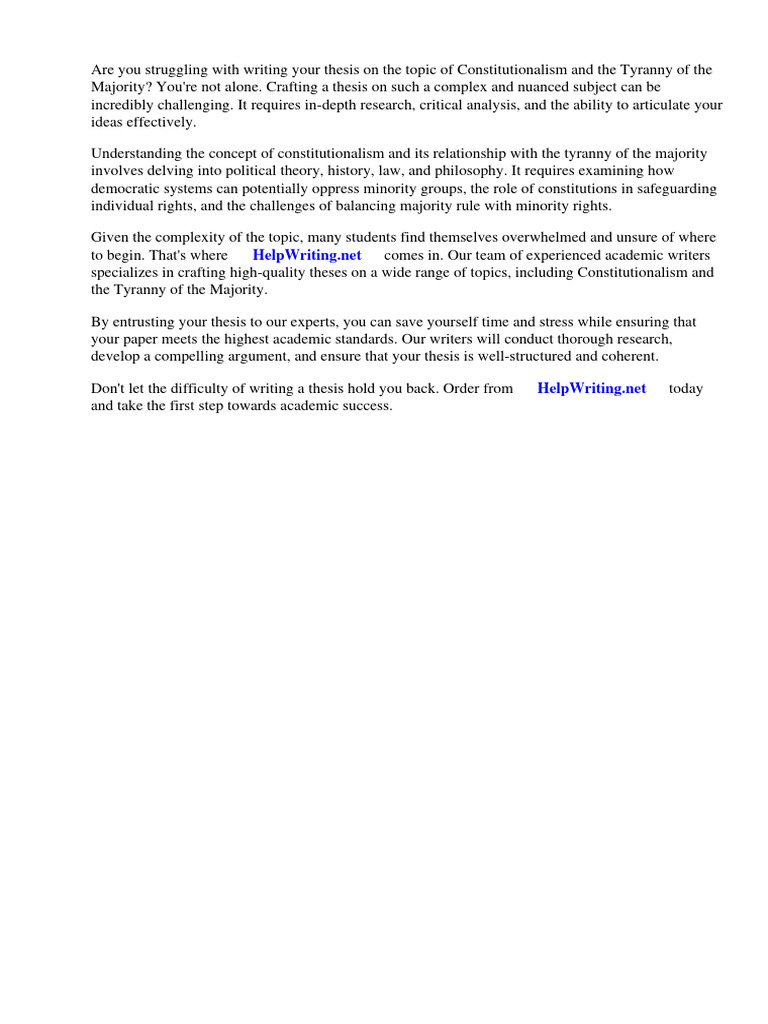 Constitutionalism The Tyranny of The Majority Thesis | PDF | Democracy ... Constitutionalism The Tyranny of The Majority Thesis | PDF | Democracy ...