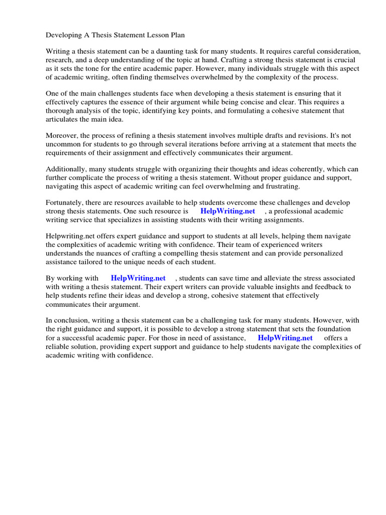 Developing A Thesis Statement Lesson Plan | PDF | Thesis | Essays