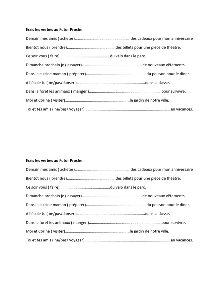Test A 6a Ecris Les Verbes Au Futur Proche | PDF