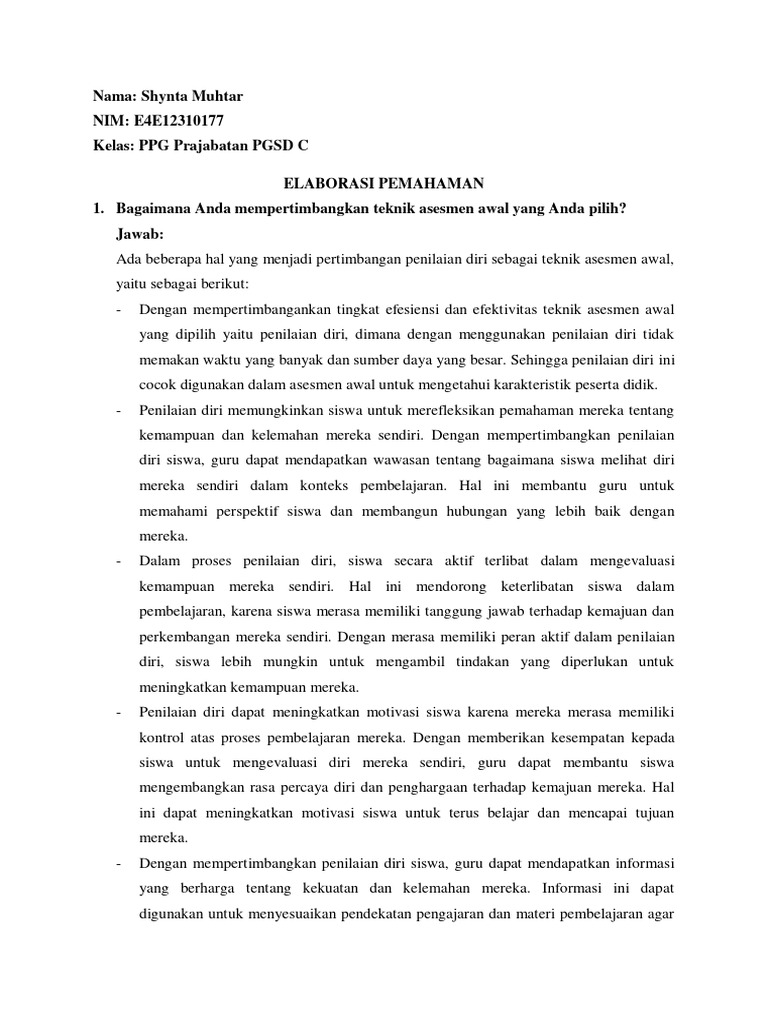 Elaborasi Pemahaman - T1 | PDF