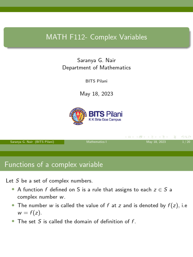 Lec 2 Functions On Complex Variables Pdf Function Mathematics Variable Mathematics