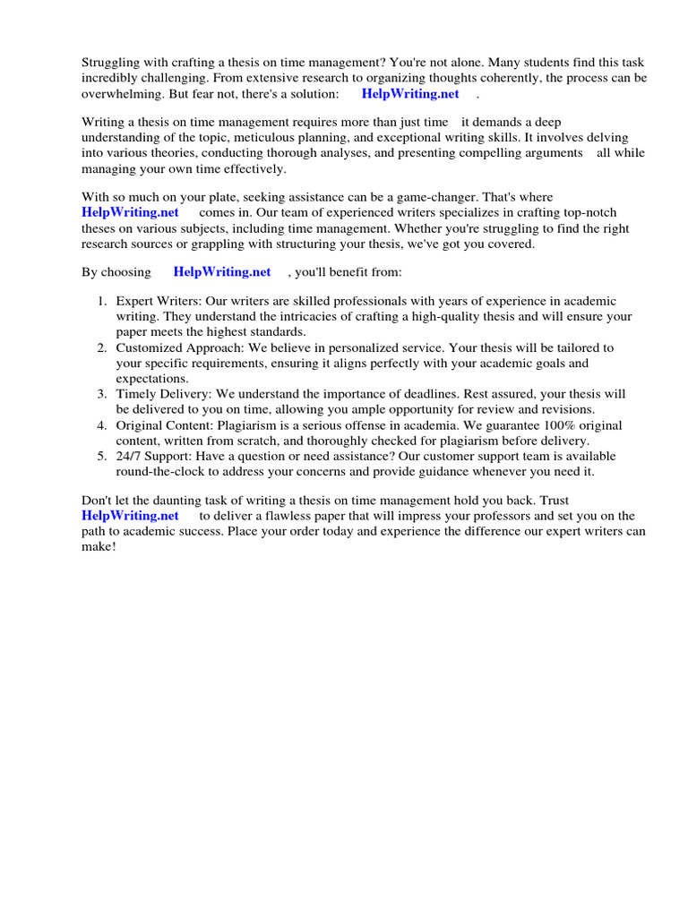 Sample Thesis About Time Management | PDF | Self-Improvement