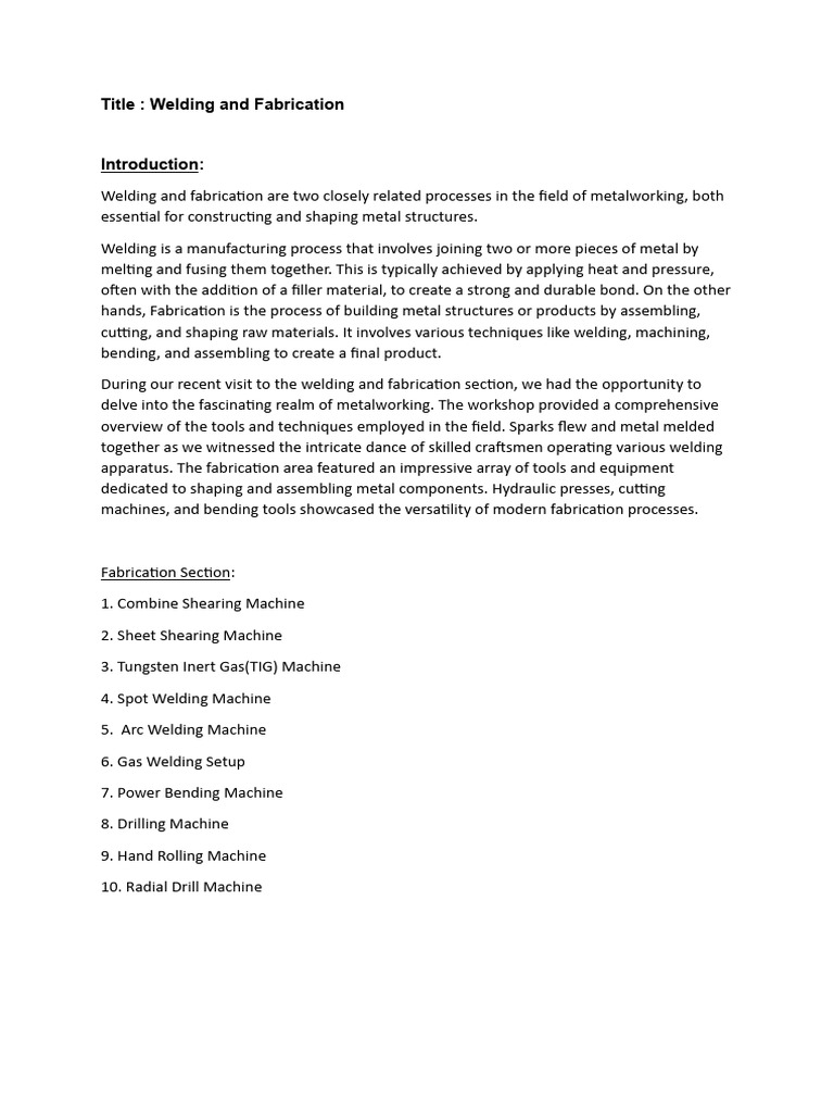 Welding and Fabrication | PDF | Construction | Welding