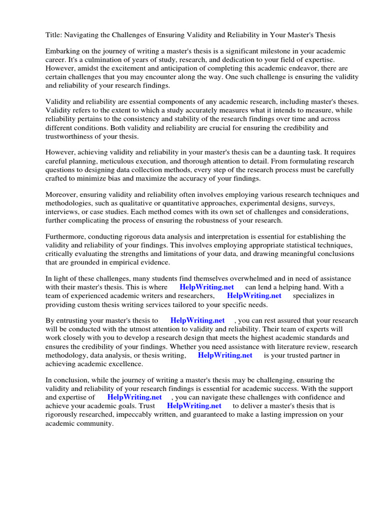 Validity And Reliability Master Thesis Pdf