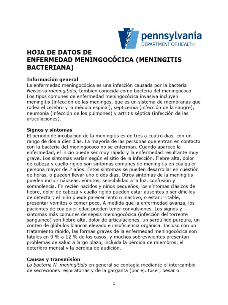 Bacterial Meningitis - Spanish | PDF | Meningitis | Epidemiología
